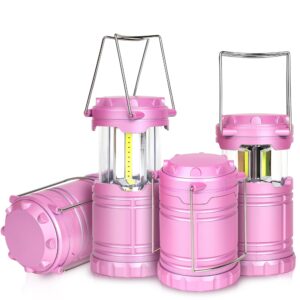 seamagic 4-pack led pink camping lanterns, essential emergency lights for power outages, hiking, hurricane