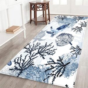 coastal beach runner rug for hallway 2x6 decorative coral sea turtle hallway rugs nautical throw rug navy blue area rug non-slip floor carpet for bedroom living room entrance door mat washable rug