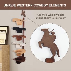 CANWUPON Cowboy Hat Rack Holder for Wall - Wild Western Style Design Hat Organizer with 6 Hat Hooks for Wall Mount, Hat Stand and Hanger for Storage and Organization