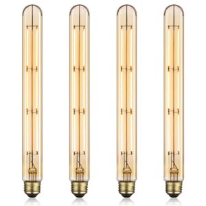 torchstar led vintage filament bulb t300, 9w 11.69inch long tubular edison light bulbs, e26 base, dimmable t10 filament decorative bulb for wall lamp, amber glass, 2000k soft warm, etl/fcc, pack of 4