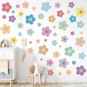 12 sheets flower wall decals cute colorful floral wall stickers vinyl peel and stick wall decals y2k preppy hippie stickers aesthetic decor for girls kids nursery bedroom decoration pastel style