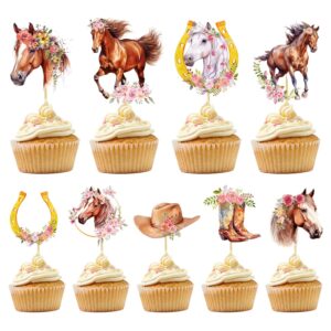 rngmsi horse birthday party decorations for girls - 36pcs horse cupcake toppers decorations horse party cake decor supplies cowgirl horse baby shower decor western farm horse party cupcake toppers