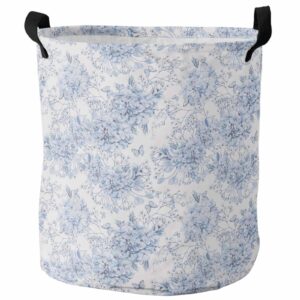 laundry basket spring blue hydrangea floral white,waterproof collapsible clothes hamper pastoral aesthetic flower,large storage bag for bedroom bathroom