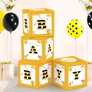 fvabo bee baby shower balloon boxes decorations - 4pcs what will it bee gender reveal decorations balloon box, honey bumble bee theme party balloon boxes backdrop block party supplies