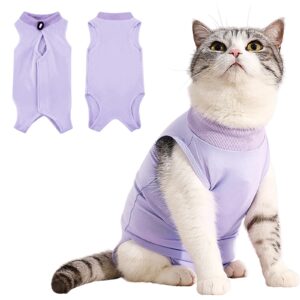 idepet cat surgery recovery suit kitten onesie for cats after surgery female breathable kitty spay suit for abdominal wound skin diseases e-collar alternative wear(purple,m)