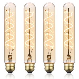 torchstar led vintage spiral filament bulb t10, 4.5w 7.17inch long tubular edison light bulbs, e26 base, dimmable t10 filament bulb for wall lamp, amber glass, 2000k soft warm, etl/fcc, pack of 4