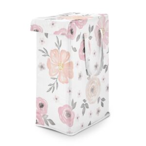 sweet jojo designs blush pink grey boho floral girl laundry hamper foldable dirty clothes basket with handles baby nursery kids bedroom teen bathroom bohemian farmhouse shabby chic watercolor white