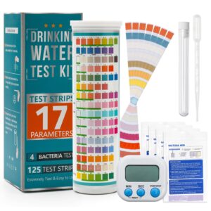 anglekai 125+8p drinking water testing kit for home, water testing kit with 125p testing strips/ 4p bacteria tests/tube/dropper/timer/instruction, well water test kit for home water quality test