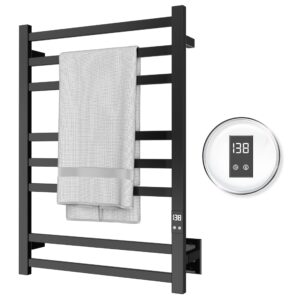 peaktrivol 8-bar towel warmer with fast heating, auto shut-off timer, matte black finish - hardwired or plug-in options - ideal for hot towels in bathroom