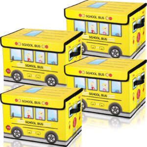 sweetude 4 pcs prize box for classroom, school bus treasure box kids foldable chest storage box kids toy chest with lid treasure storage organizer bin for kids teachers toy prizes awards for students