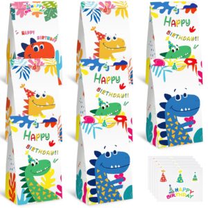 johouse 24pcs dinosaur party favor bags, paper gift bags with stickers treat bags dinosaur goodie bags for birthday baby shower