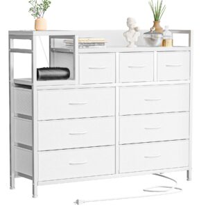 gaomon dresser tv stand with power outlet, bedroom dresser with 9 drawers, chest of drawers for living room, hallway(white)