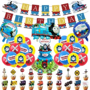 hanjiejie thomas train birthday party supplies,thomas train party including cake caps, cupcake caps, flags, latex balloons, it is very suitable for boy's and girl themed birthday party supplies.