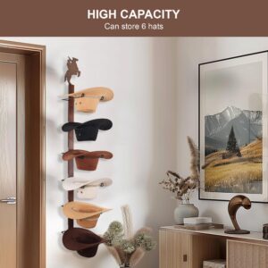 CANWUPON Cowboy Hat Rack Holder for Wall - Wild Western Style Design Hat Organizer with 6 Hat Hooks for Wall Mount, Hat Stand and Hanger for Storage and Organization