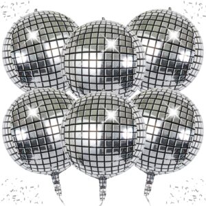 laackys disco balloon, 6-pack 22 inch silver disco ball balloon decorations, 4d disco ball balloons for disco party decorations, 90s party decorations disco balls dancing queen party decorations