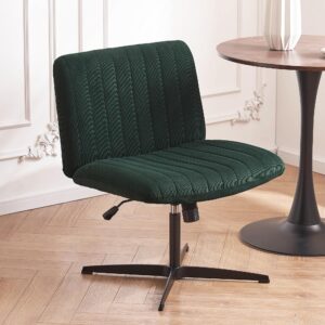 hoolete criss cross legged office chair no wheels upholstered wide seat armless desk chair height adjustable swivel computer chair for home office, bedroom, makeup, dark green