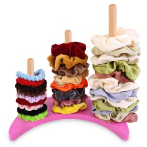 lonpur scrunchie holder organizer , wood hair tie hair accessories organizer for teen girls women gifts, wooden scrunchie display stand 3 tiers in moon shape hold plenty of scrunchies(original)