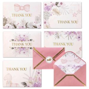 only zest blank thank you cards with envelopes bulk, 50 pack elegant baby shower thank you cards with stickers- baby girl thank you notes for baptism, birthday, bridal shower