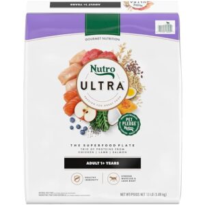 nutro ultra adult dry dog food with a trio of proteins from chicken, lamb and salmon, 13 lb. bag