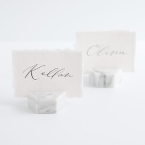 roselei & ivory | marble place card holder (set of 2) for card stock, perfect for sophisticated table decor, dinner party, weddings, labeling charcuterie boards