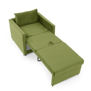 LIADTOP Convertible, 2-in-1 Multi-Functional Sofa Bed with Velvet Upholstery and Pillow, Compact Lounger Sleeper Chair for Living Room, Perfect for Small Spaces, Green