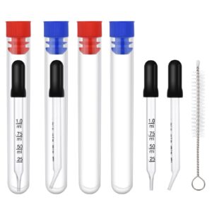 4pcs 1ml dropper, eye dropper glass with measurements bent & straight tip, calibrated pipettes dropper with rubber head liquid accurate dropper for essential oils, ear, laboratory, with brush