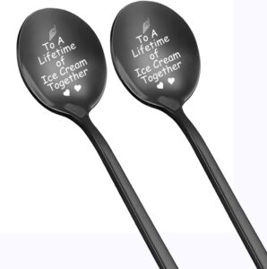 to a lifetime of ice cream together gifts for couple, 2pcs spoon christmas wedding gifts for couple,anniversary birthday valentine’s day gifts for lover,unique wedding engagement gifts (black)