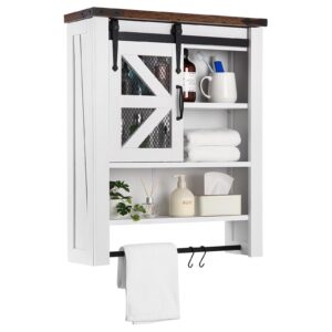 gaomon bathroom organizer cabinet, over the toilet bathroom cabinet with towels bar & hooks, 3-tier over toilet cabinet with sliding barn door for bathroom laundry kitchen, wall mounted