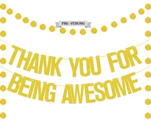 pre-strung thank you for being awesome gold glitter banner,no need diy cute banner sign with 2pcs hanging circle dot streamer for graduation retirement going away office work job change goodbye party