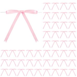 riceshoot 50 pcs twist tie bows 5x7 inch satin ribbon bows for gift wrapping cake treat bags craft diy gift wedding baby shower birthday party(pink)