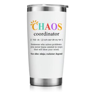 nowwish christmas gifts for women boss coworker teacher friend - chaos coordinator tumbler - birthday, funny gifts for women, 20oz white