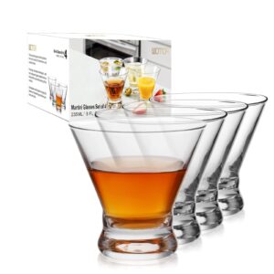 wotor stemless martini glasses set of 4, 8oz cocktail glass set, fancy modern martini cups for bar, short and small margarita glasses