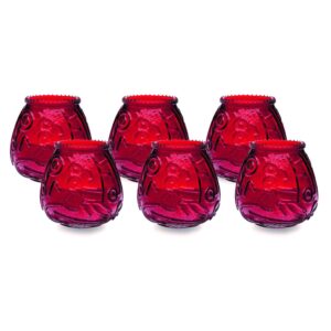 sterno euro-venetian wax candle pack - decorative candles for centerpieces, candle set with colorful glass candle holder - long lasting candles, burns up to 45 hours - pack of 6, red