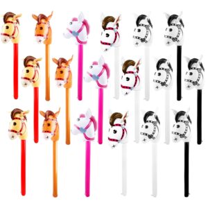 18 pack inflatable stick horse bulk cute blow up pony stick balloon colorful inflatable horsehead stick for kids birthday cowboy horse theme party supply, 6 colors