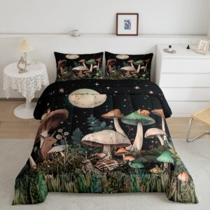 feelyou mushroom comforter twin size for boys girls, galaxy star mushroom comforter set natural wild fungus bedding set cute mushroom decor duvet set durable bed set 2pcs