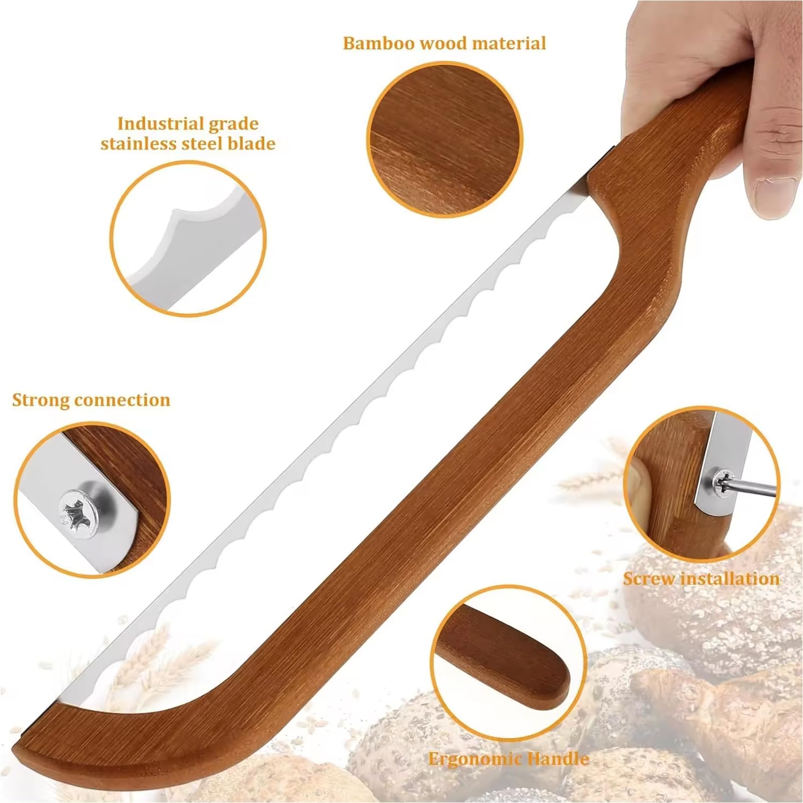 Alimtee Bread Knife for Homemade Bread and Skinny Spurtle, Sourdough Cutter Fiddle Bow Bread Slicer Knife for Homemade Bread, Premium Stainless Steel Saw (Wood Bread Knife and Spurtle)