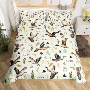 feelyou mallard duck duvet cover twin, hunting and fishing bedding set green duck comforter cover wild animal bedspread cover breathable bedding collection 2pcs (no comforter)