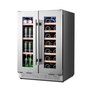 wineboss 24 inch wine and beverage refrigerator, 20 bottle & 88 cans dual zone beverage fridge, built-in cabinet wine cooler, freestanding drink chiller with upgraded compressor for commercial office