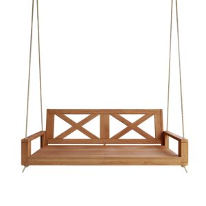 malvern 6 foot wood porch swing bed in cedar stain, amish handcrafted daybed style swing