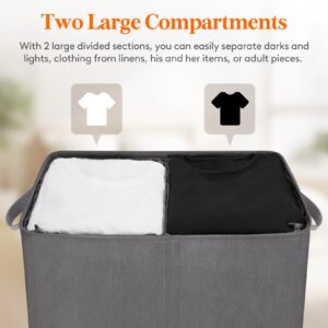 Lifewit 120L Laundry Basket with Lid, Large Double Laundry Hamper 2 Section Dirty Clothes Hamper for Bedroom with 2 Removable Laundry Bags, Grey