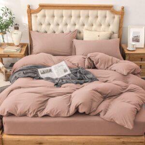 pure era jersey knit duvet cover set 100% t-shirt cotton super soft comfy 3pc bedding set with zipper closure (new petal pink, king)