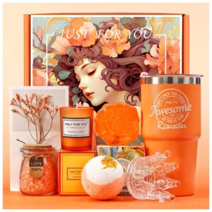 gifts for women unique spa gifts basket set birthday, mothers day, valentines day christmas gifts for mom, sister, her, girlfriend, wife bright orange gift box…