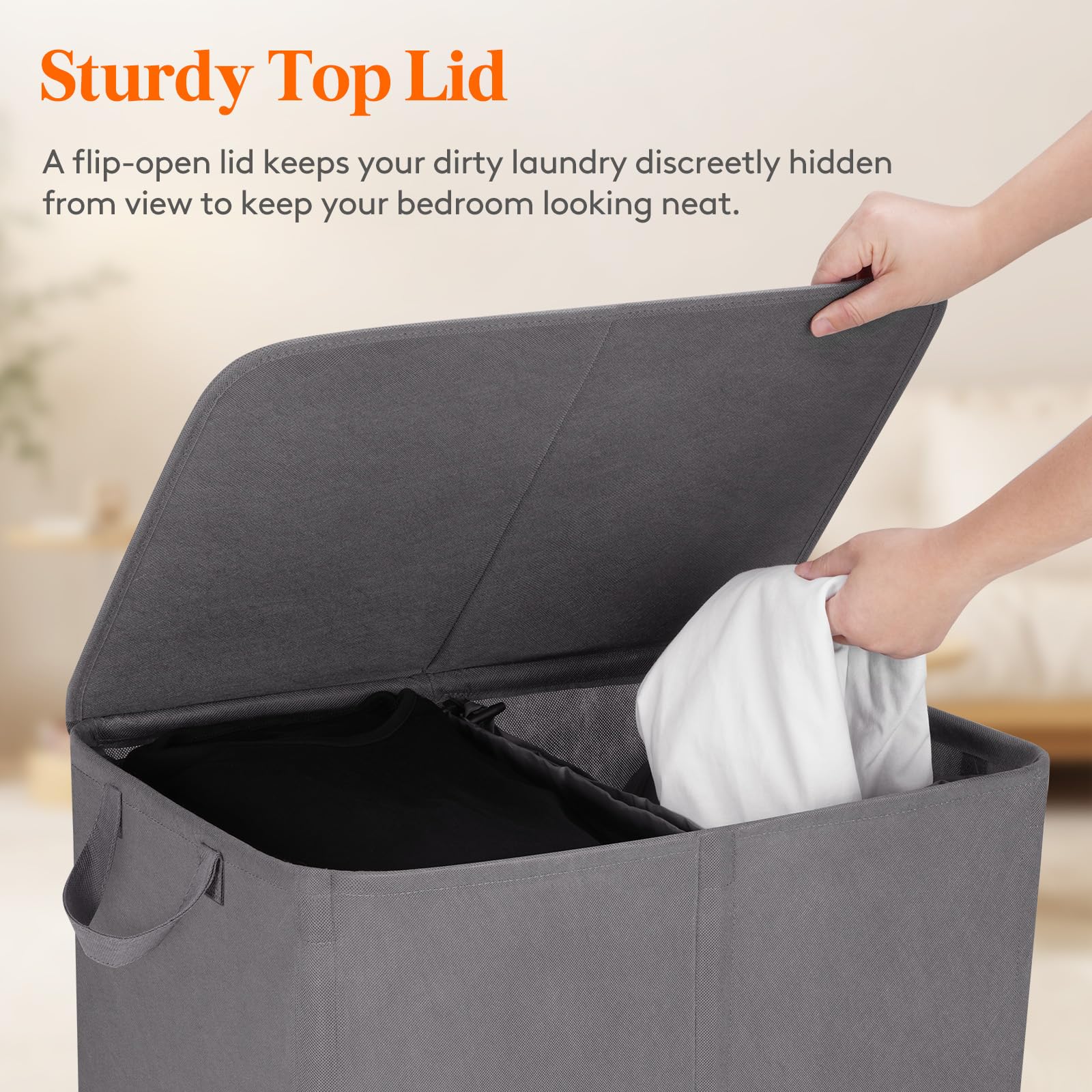 Lifewit 120L Laundry Basket with Lid, Large Double Laundry Hamper 2 Section Dirty Clothes Hamper for Bedroom with 2 Removable Laundry Bags, Grey