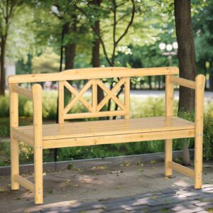 outdoor bench, 4 ft patio wooden bench, weatherproof sturdy wood frame garden bench, 2-person loveseat with armrests and backrest, 800lbs weight capacity, for porch, entryway - 22"d x 47.5"w x 34"h