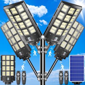 loyoele 4-pack 3200w solar street light,solar street lights outdoor waterproof, 240000lm 7000k solar powered street light,dusk to dawn,with motion sensor,led wide angle lamp