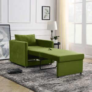 liadtop convertible, 2-in-1 multi-functional sofa bed with velvet upholstery and pillow, compact lounger sleeper chair for living room, perfect for small spaces, green