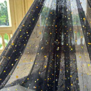 black glitter tulle fabric rolls 63 inch by 5 yards gold star moon sequin tulle netting fabric for tutu skirt sewing diy crafts wedding birthday baby shower