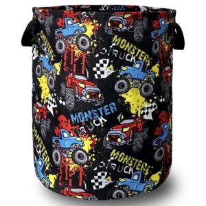 funny cars printed laundry basket foldable with handles tote bag oxford cloth colorful laundry hamper clothes storage bucket toy organizer 18.9"x16.5"for bathroom/laundry/bedroom