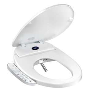 xcqq bidet toilet seat round, bidet warm water rear & front oscillating wash, heated toilet seat, warm air dryer, soft close toilet lid, night light, smart toilet seat with bidet requires outlet