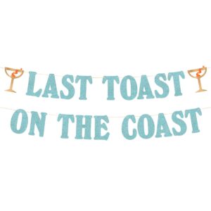 xo, fetti last toast on the coast blue glitter banner - 5 ft | beach bachelorette party decoration, nautical bridesmaid favor, coastal bride to be photo booth, bach backdrop, bridal shower decor